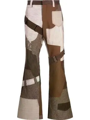 Moschino Low-rise Patchwork Flared Trousers - Brown
