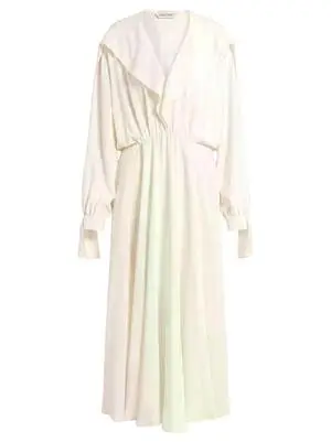 Alberta Ferretti Ruffled-collar Belted Midi Dress - Neutrals