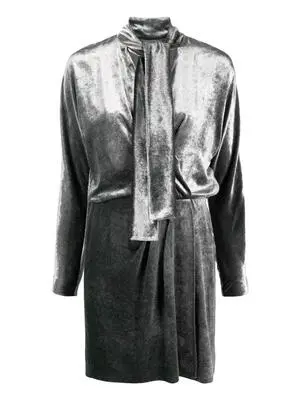 Alberta Ferretti V-neck Velvet Minidress - Grey