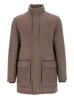 Corneliani High-neck Single-breasted Coat - Neutrals
