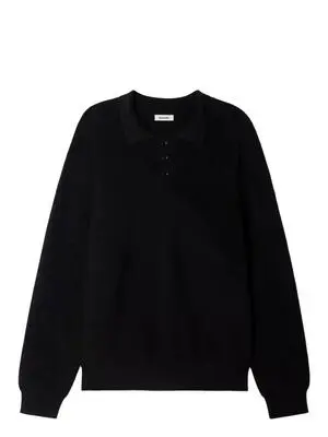Sandro Ribbed Alpaca Polo Shirt - Black