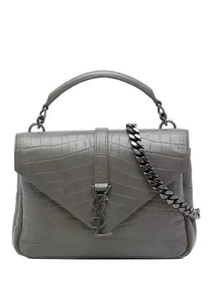 Saint Laurent 2016 Medium Croc Embossed Leather Monogram College Satchel - Grey