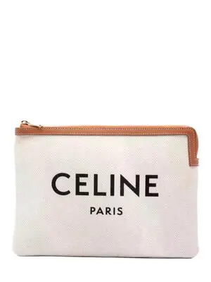 CELINE 2019 Large Canvas Logo Pouch Clutch Bag