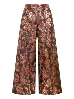 Malìparmi Gilded Garden Jacquard Wide-leg Trousers - Brown