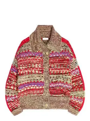 Dries Van Noten Jacquard Wool Cardigan - Red