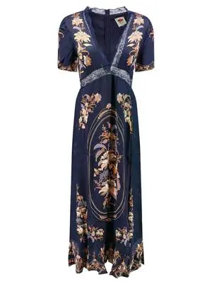 Farm Rio Floral-print Lace-trim Maxi Dress - Blue