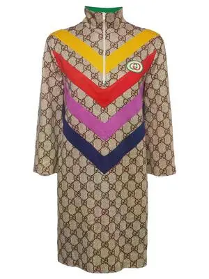GUCCI Gg Supreme Chevron-striped Midi Dress