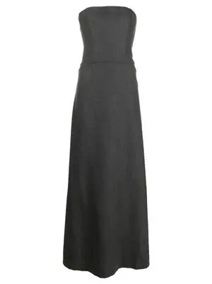 Alberta Ferretti Bustier Flannel Maxi Dress - Grey