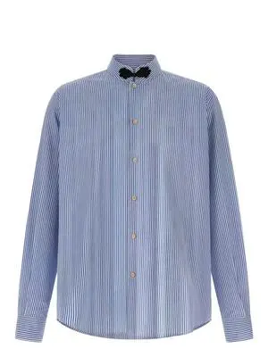 Valentino Garavani Long-sleeved Striped Cotton Shirt With Toggle - Blue