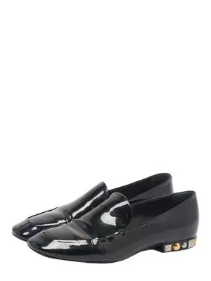 LOUIS VUITTON Studded Patent-leather Loafers - Black