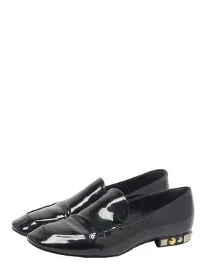 LOUIS VUITTON Studded Patent-leather Loafers - Black