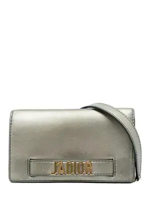 Dior 2017 Metallic Calfskin Jadior Clutch With Chain Crossbody Bag - Silver