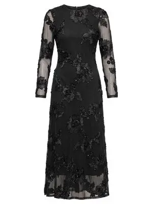 TANTRA SPAIN SL Long, Fitted Tulle Dress With A Open Back And Embroidered Flowers - Black