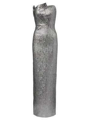 Roland Mouret Pleated Lame Jacquard Bustier Gown - Silver