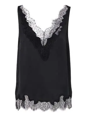 Velvet By Graham & Spencer Lace-trimmed Silk Satin Top - Black