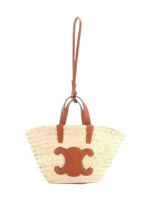 Celine Classic Panier Basket Raffia And Leather Teen Tote Bag - Brown