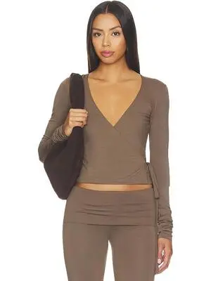 Eterne Soft Jersey Wrap Top In . Also - Brown