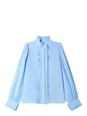 SANDRO Ruffle-trimmed Silk Shirt