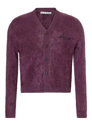 Acne Studios Klasher Logo-embroidery Cashmere Cardigan - Wine Red