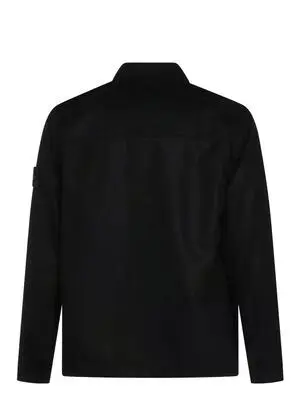 Stone Island Logo-patch Button-up Wool Shirt - Black