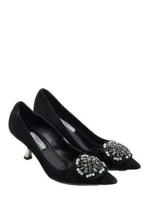 Prada Crystal-embellished Pointed-toe Pumps Black