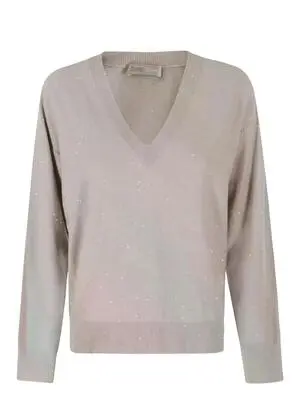 Herno Sequin-embellished V-neck Sweater - Neutrals