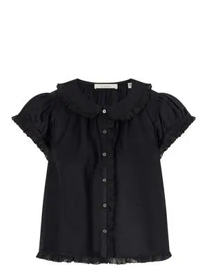 DÔEN Karina Ruffled Ramie Blouse Black