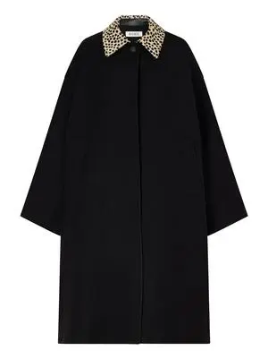 RÓHE Cheetah Leopard-print Calf Hair-trimmed Virgin Wool Twill Coat - Black