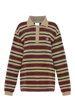 Adidas Striped Long-sleeve Polo Shirt - Red