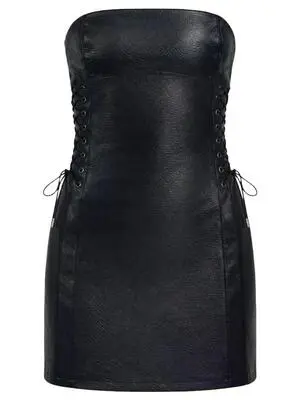 OW Lace-up Strapless Dress - Black