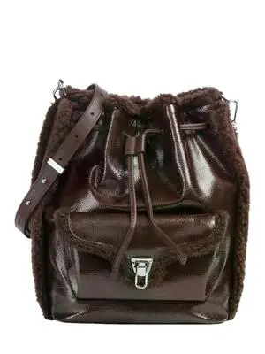 COCCINELLE Shearling-trim Bucket Bag - Brown