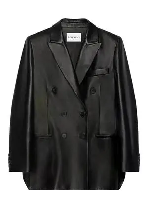 Givenchy Double-breasted Slashed Jacket In Leather - Black