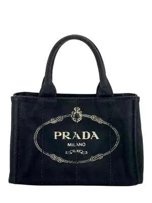 Prada 2000-2013 Small Canvas Canapa Logo Tote Satchel Black