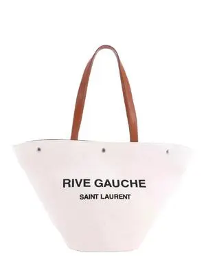 Saint Laurent Rive Gauche Trapezoid Canvas Tote Bag - Neutrals
