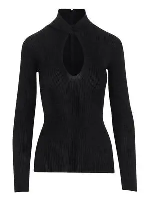 Valentino Garavani Long-sleeve Ribbed Cut-out T-shirt - Black