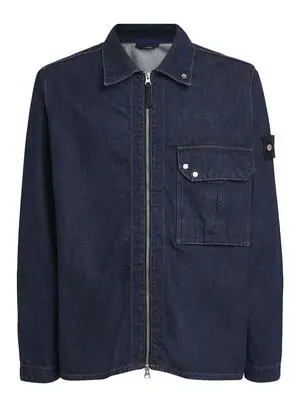 Stone Island Zip-up Denim Overshirt - Blue