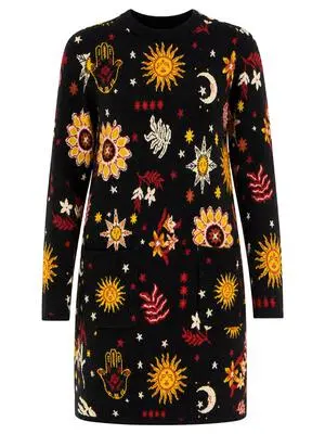 YUMI Cosmic Intarsia Knitted Tunic Dress - Black