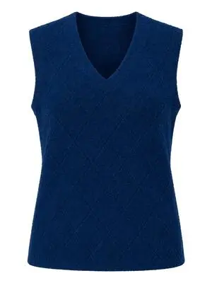 LUELLA FASHION Alloa Alpaca Knit V-neck Diamond Tank Top Navy - Blue
