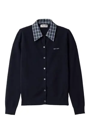 Miu Miu Cashmere Check-collar Cardigan - Blue