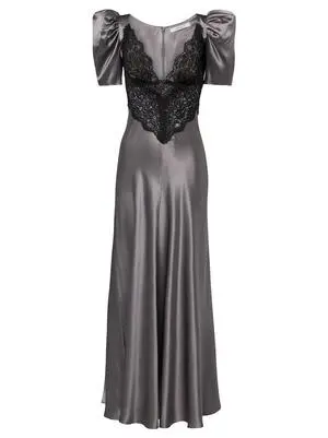 RODARTE Lace-trimmed Silk Satin Gown - Grey