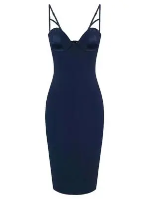 Elisabetta Franchi Dress In Lightweight Crêpe And Satin Fabrics - Blue