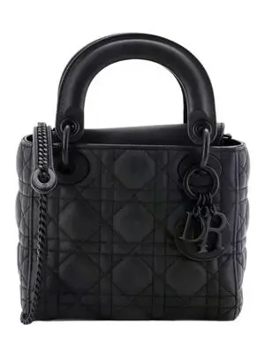 Dior Ultra Matte Lady Chain Bag Cannage Quilt Calfskin Mini Shoulder Bag - Black