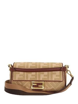 Fendi Zucca Embossed Baguette Nm Shoulder Bag - Beige