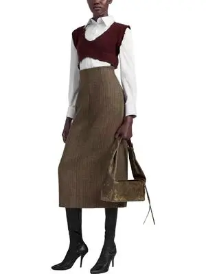 MAISON MARGIELA Herringbone-pattern Virgin Wool Skirt - Brown