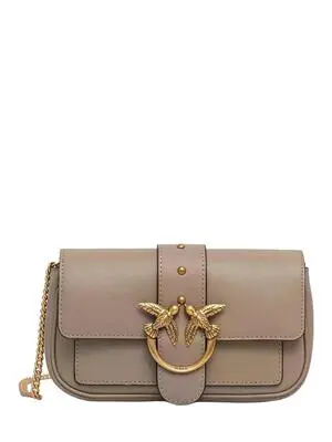 Pinko Love Birds Leather Shoulder Bag - Neutrals