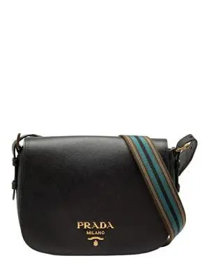 Prada 2020-2026 Saffiano Flap Crossbody Bag - Black