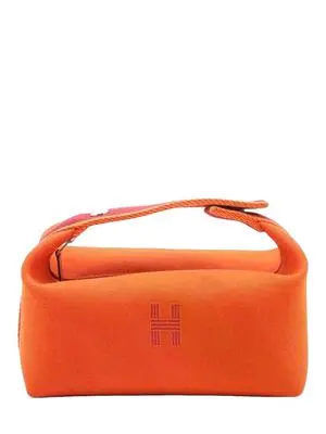 Hermès 1990-2010 Small Toile Bride A Brac Case Vanity Bag - Orange