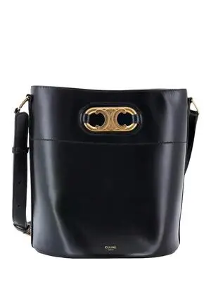Celine Maillon Triomphe Leather Medium Bucket Bag - Black