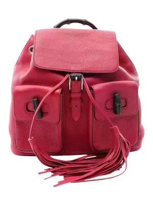 Gucci 2000-2015 Large Calfskin Bamboo Tassel Drawstring Backpack - Red
