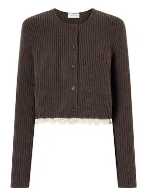 Magda Butrym Crochet-trimmed Ribbed Cashmere Cardigan - Brown